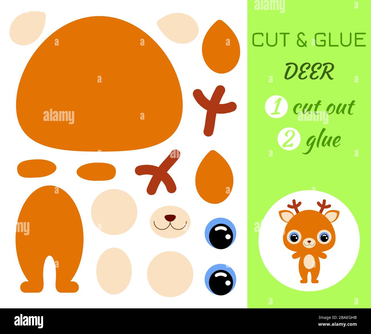 Cut and glue baby deer. Color paper application game. Educational paper ...
