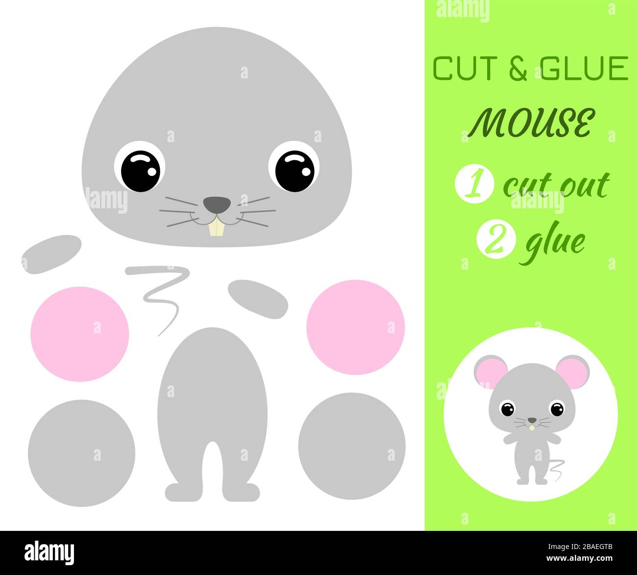 Cut and glue baby mouse. Color paper application game. Educational ...