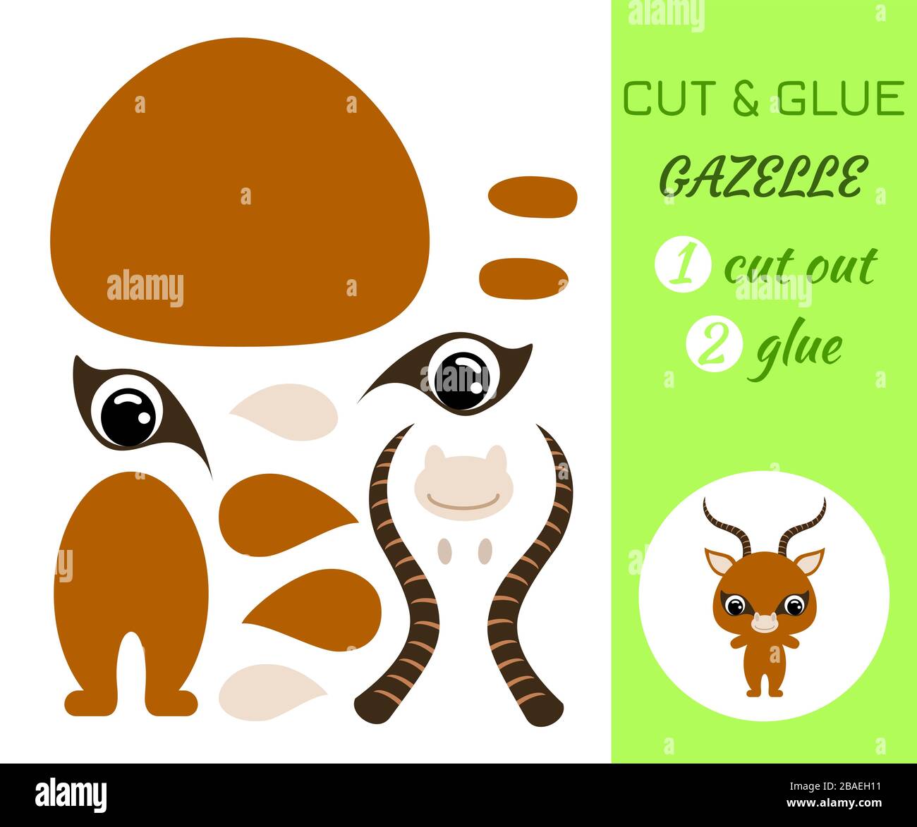 Cut and glue baby gazelle. Color paper application game. Educational ...