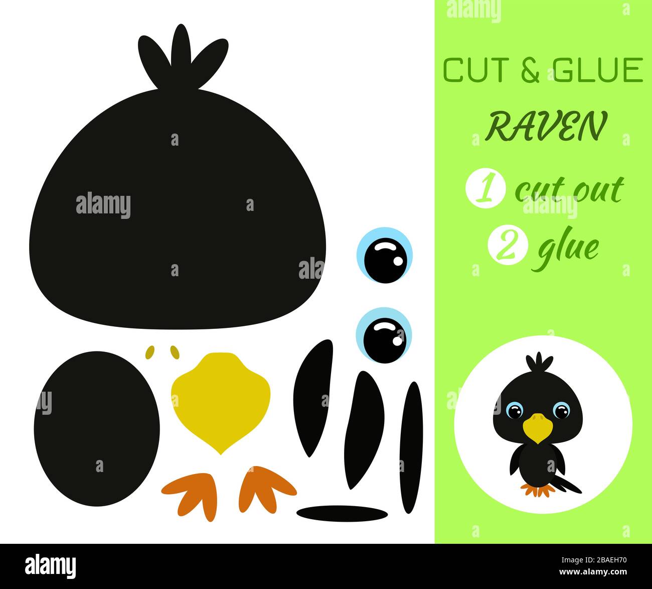 Cut and glue baby raven. Color paper application game. Educational ...
