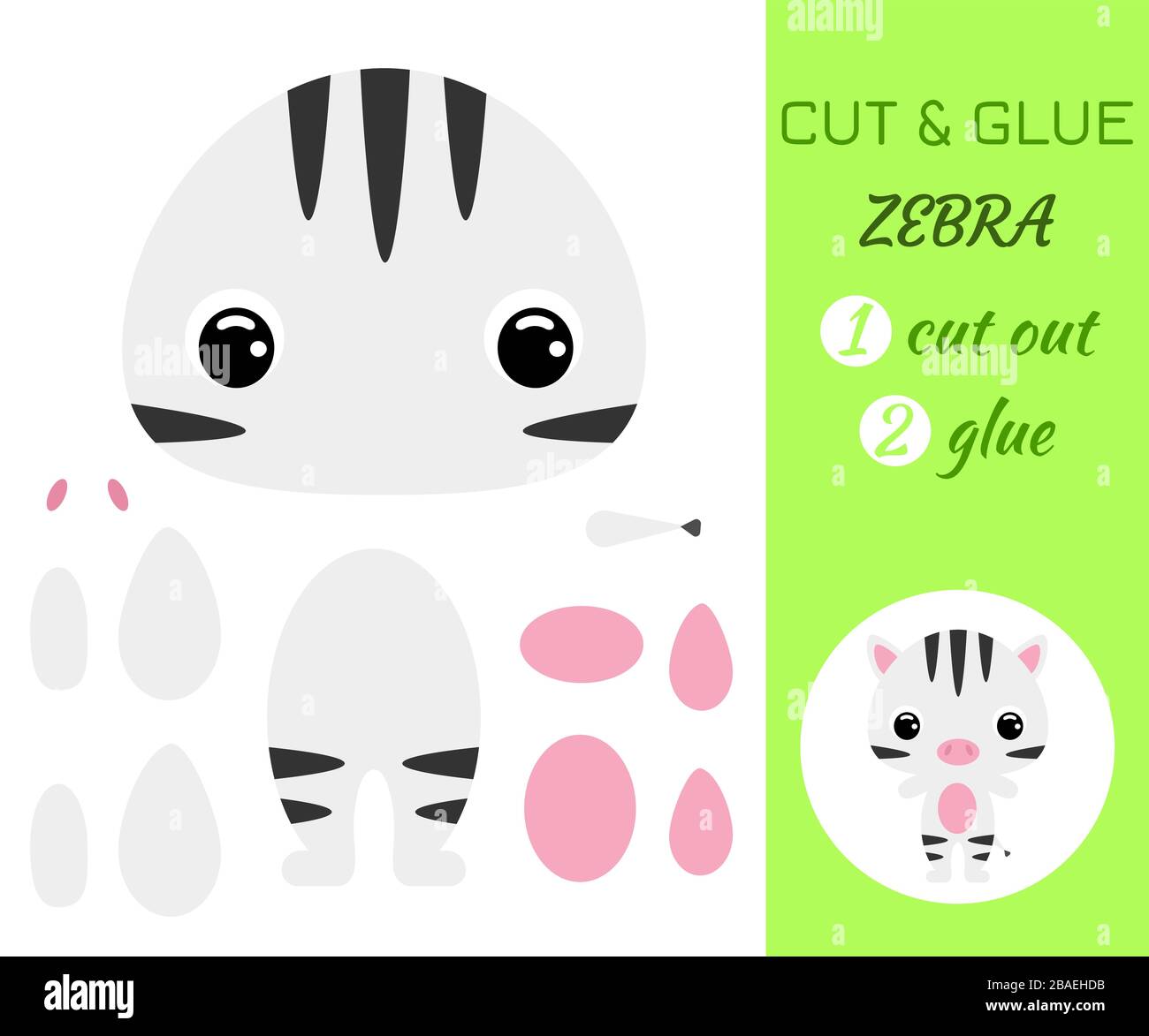 Cut and glue baby zebra. Color paper application game. Educational ...