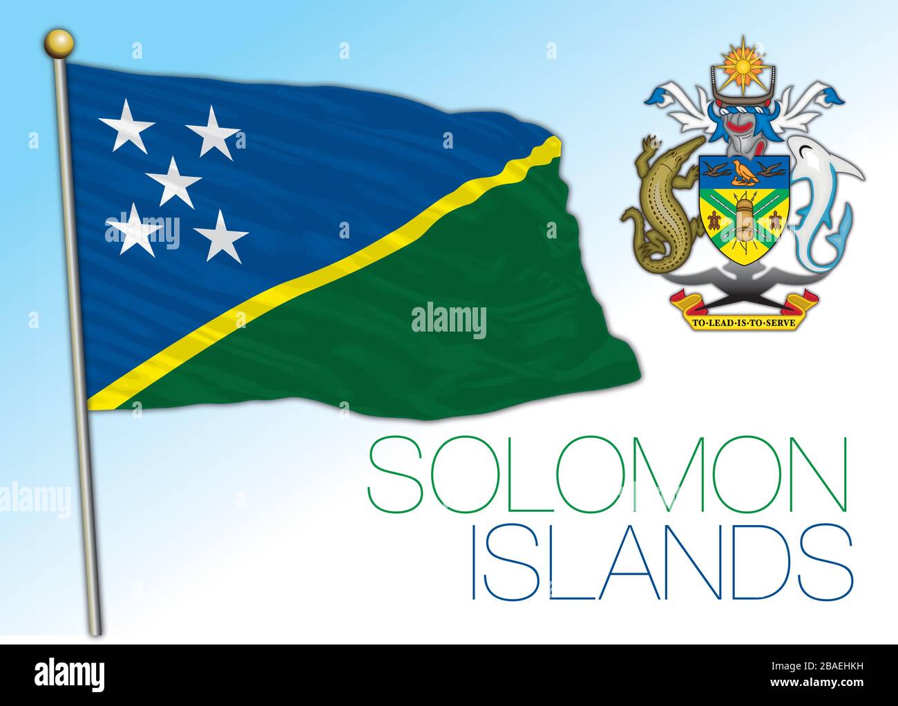 Solomon Islands official national flag and coat of arms, oceania, vector illustration Stock ...