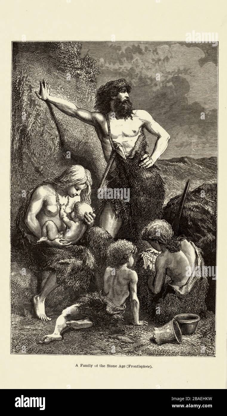 A family in the stone age according to the French illustrator Emile ...
