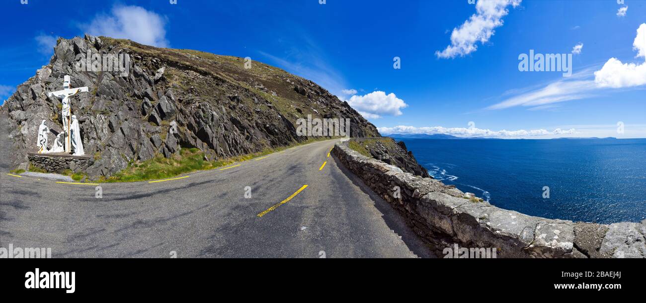 Big white cross standing beside Slea Head Drive road on Dingle ...