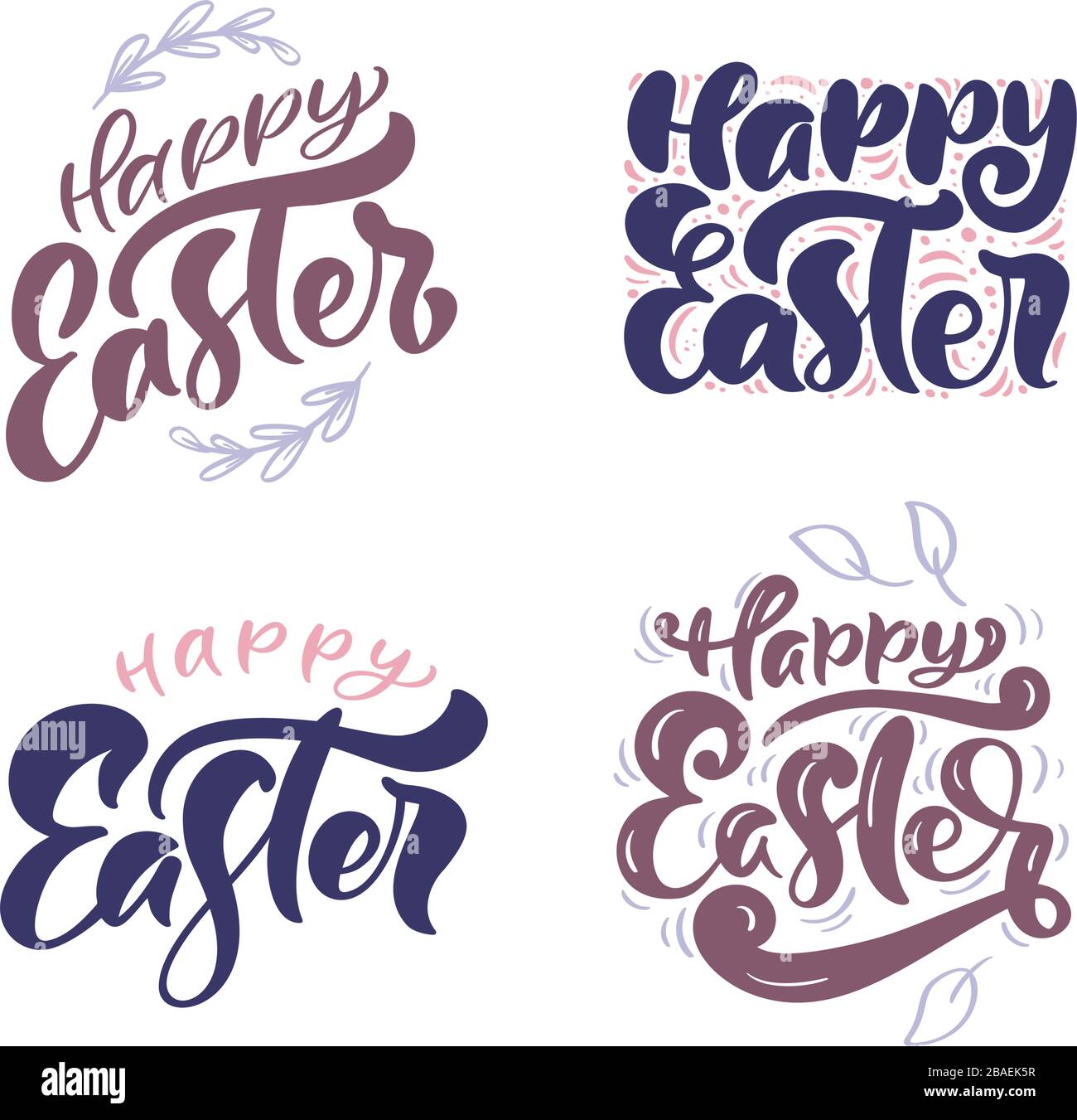 Set of Happy Easter vintage vector calligraphy text. Christian hand ...