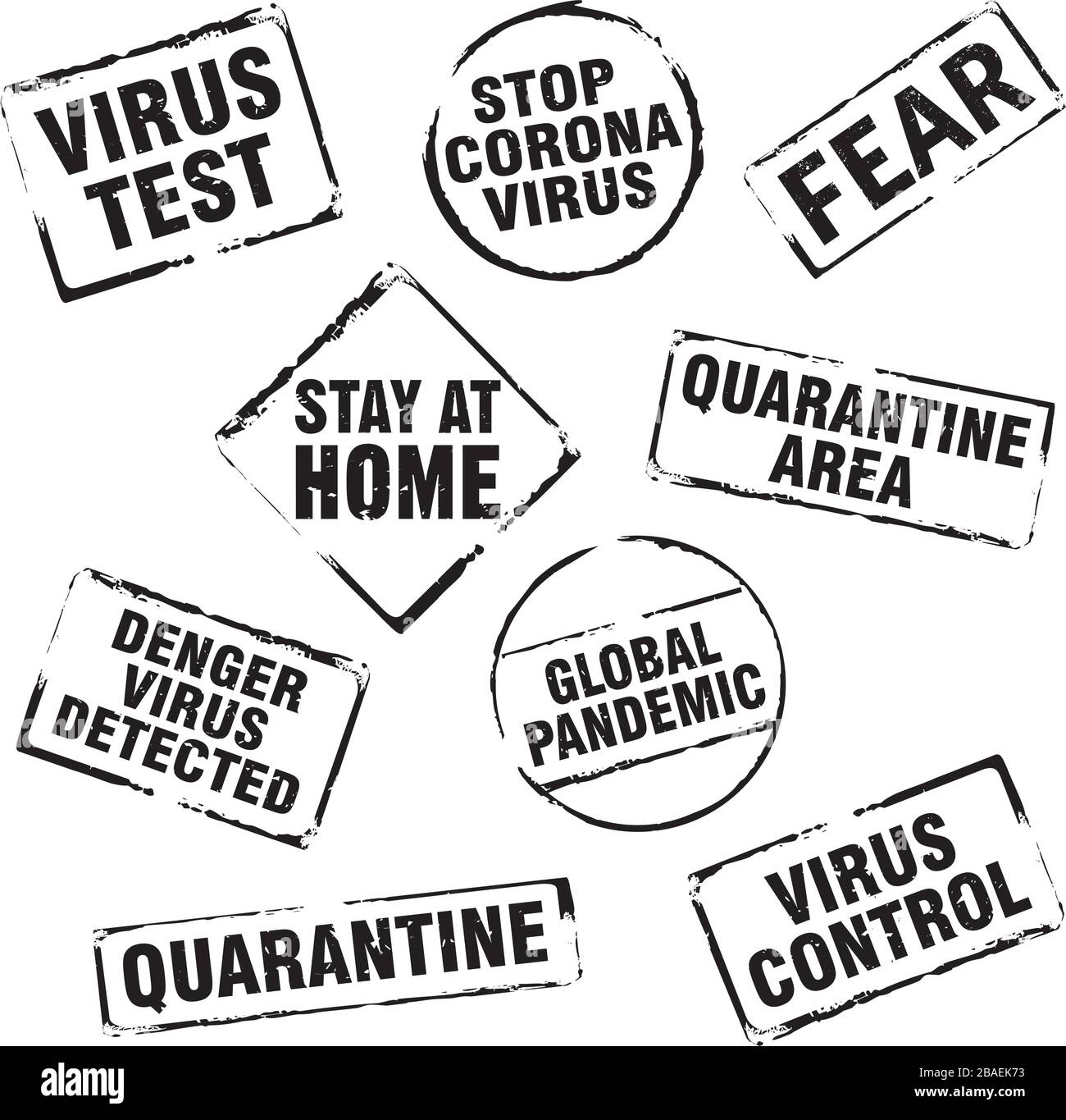 Black stamp and text STOP CORONA VIRUS, STAY AT HOME, VIRUS TEST ...