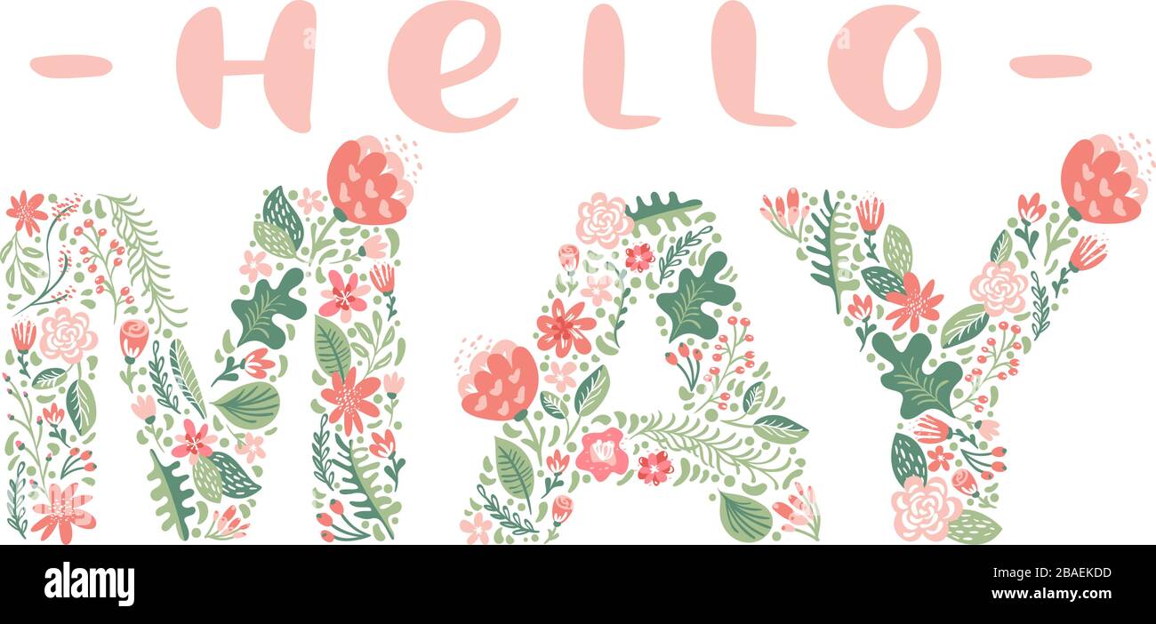 Hello May handwritten calligraphy lettering text. Spring month vector ...