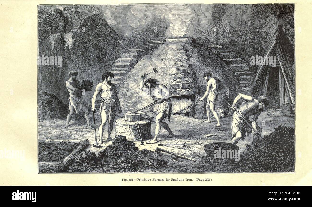 Iron Age furnace and smelting , according to the French illustrator ...