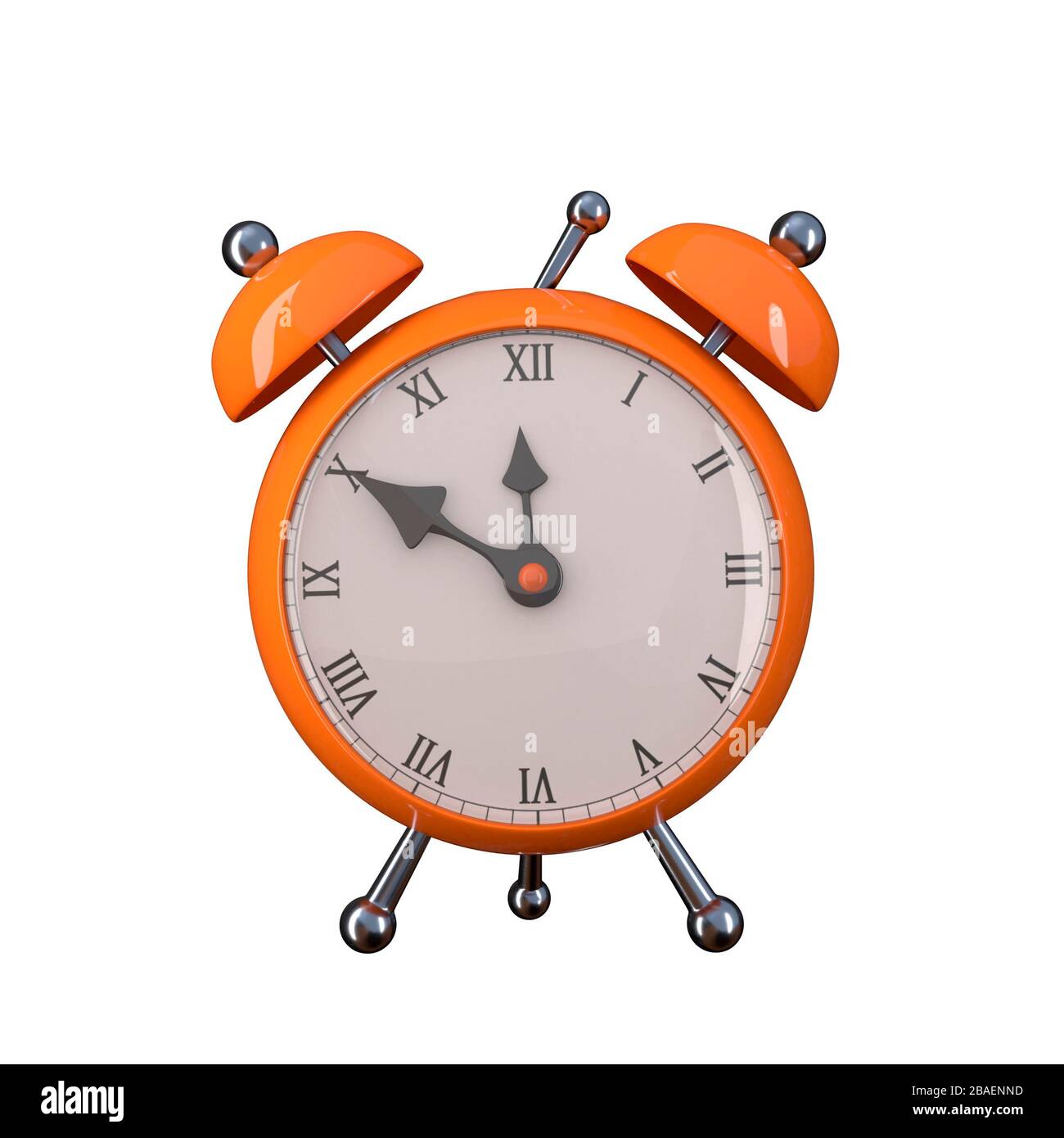 Bright orange alarm clock isolated on a white background. 3D image ...