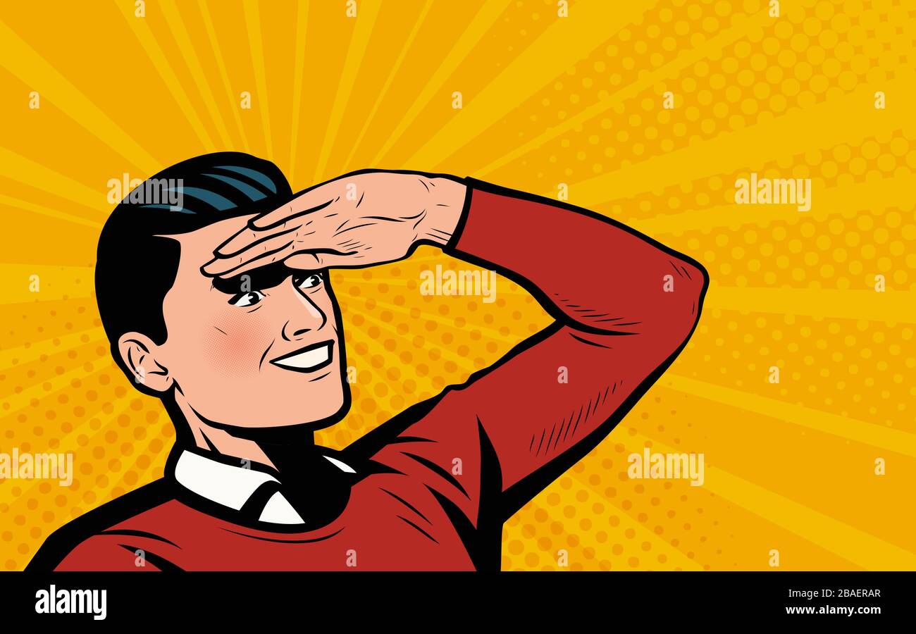 Businessman looks ahead. Retro comic pop art vector illustration Stock ...