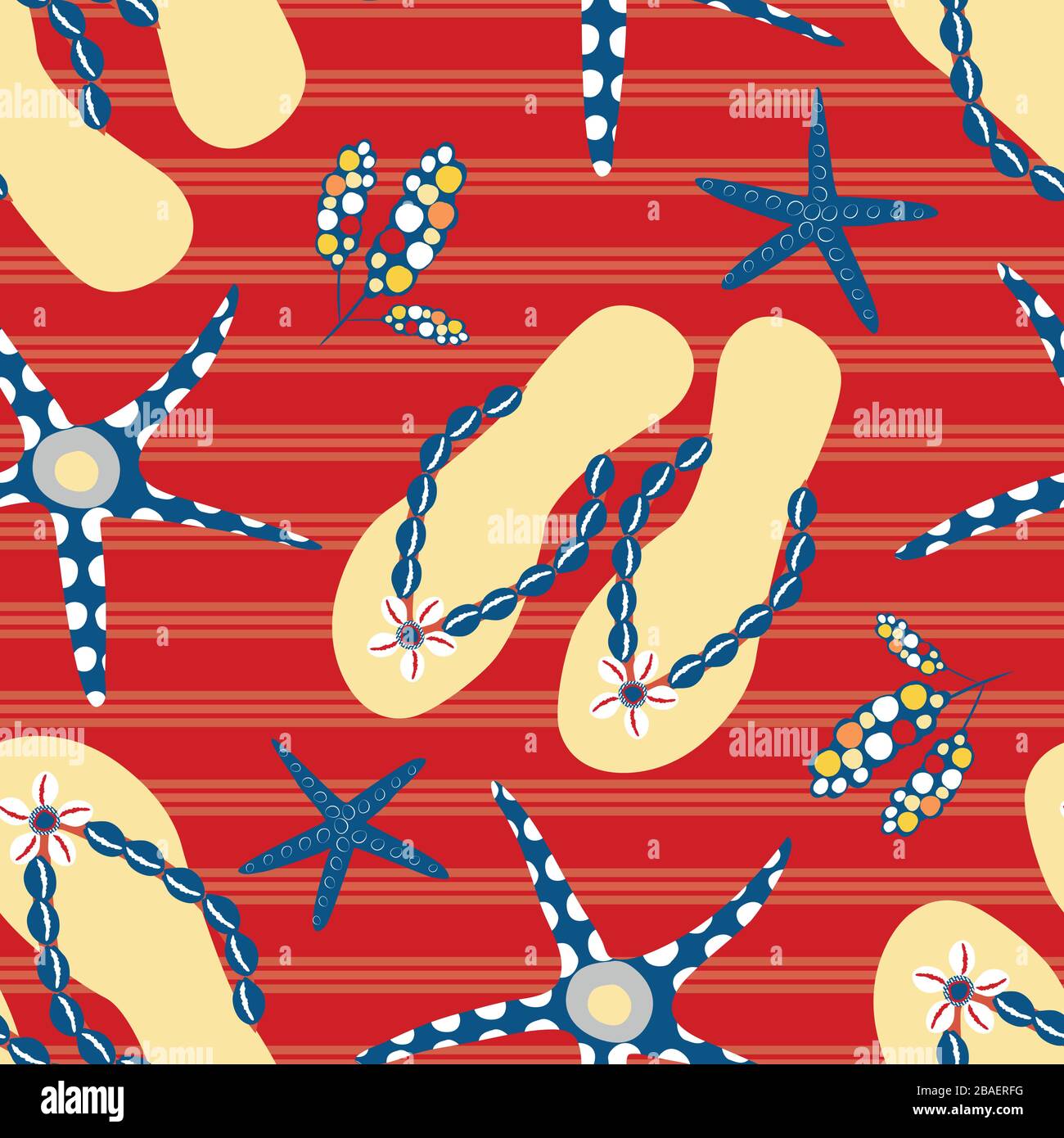 Flip flop shoe seamless vector pattern background. Stylish sandals, starfish nautical stripe ...