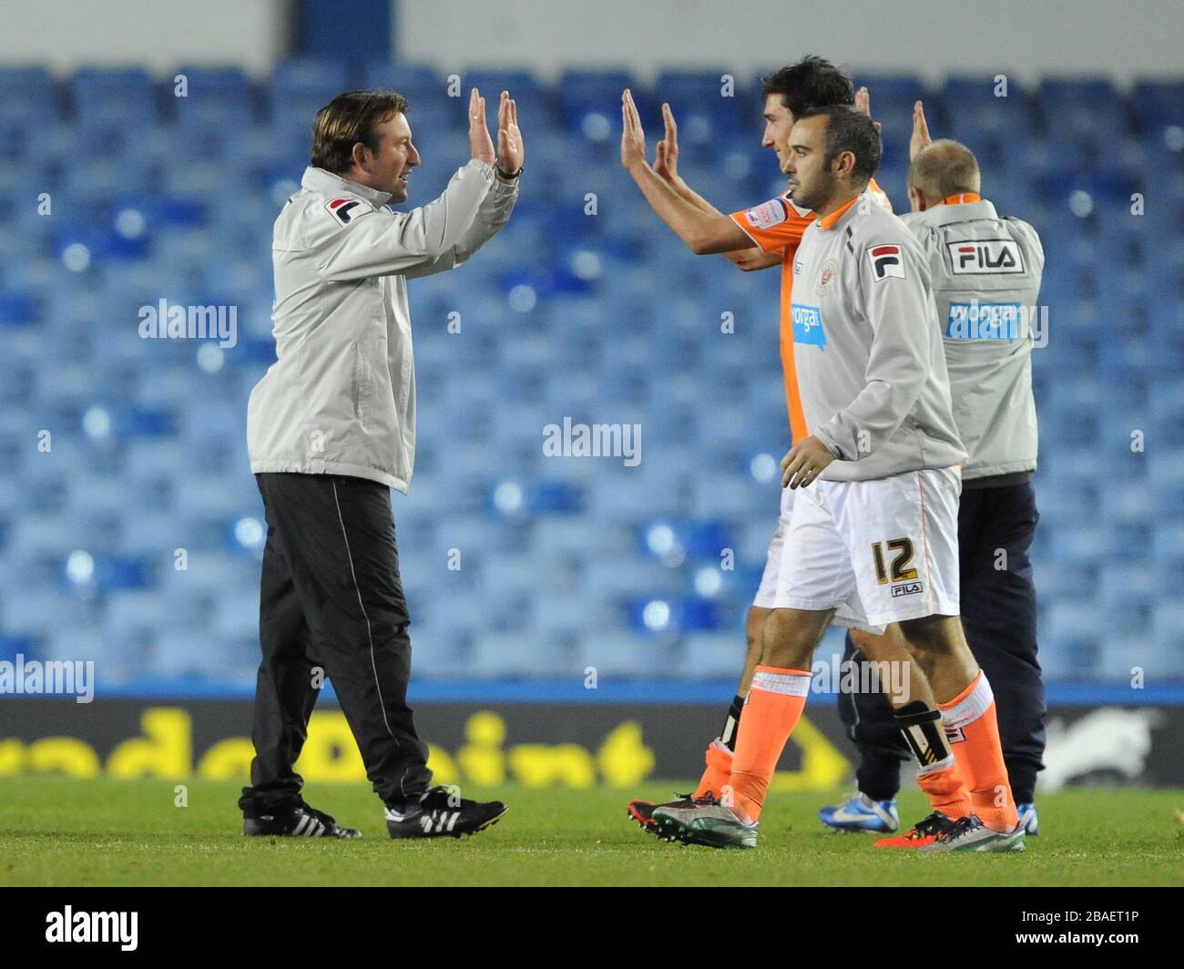 Blackpool's Caretaker Manager Steve Thompson (left) celebrates after ...