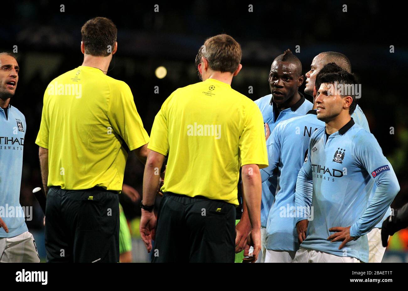 Manchester City's players appeal to referee Peter Rasmussen after the ...