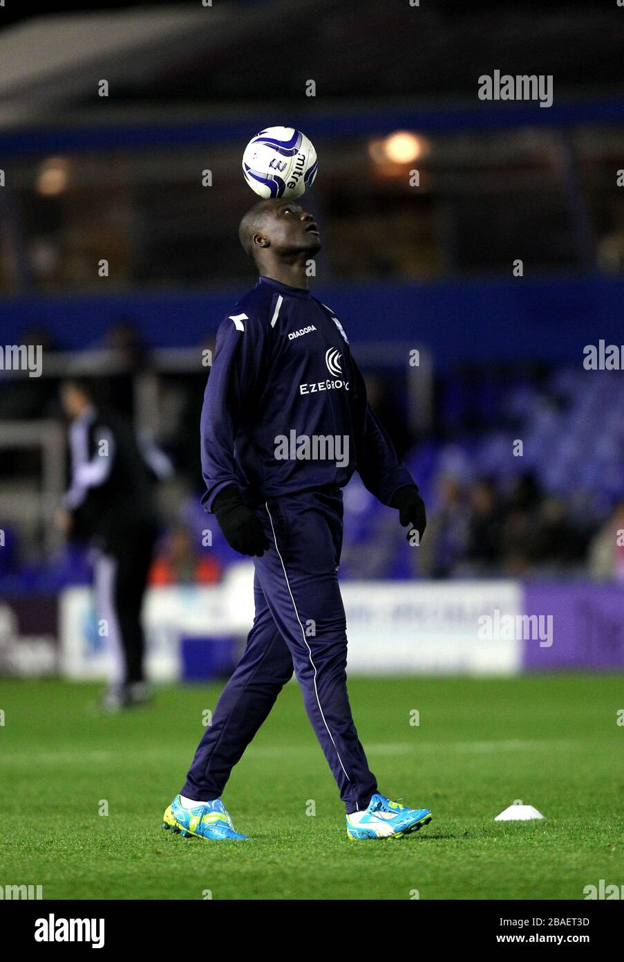 Birmingham City's Papa Bouba Diop balances the ball on his head during ...