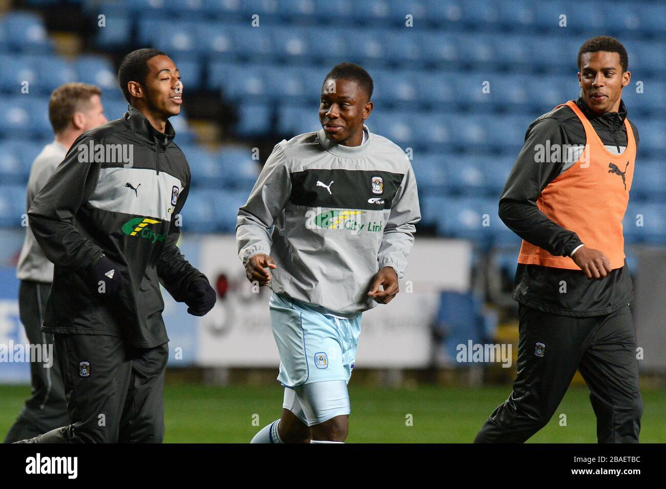 Coventry City's Jordan Clarke, Franck Moussa and Cyrus Christie (left ...