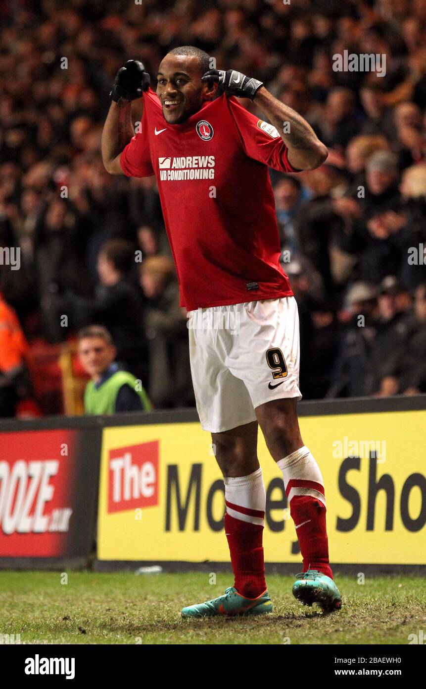 Charlton athletics danny haynes celebrates goal hi-res stock ...