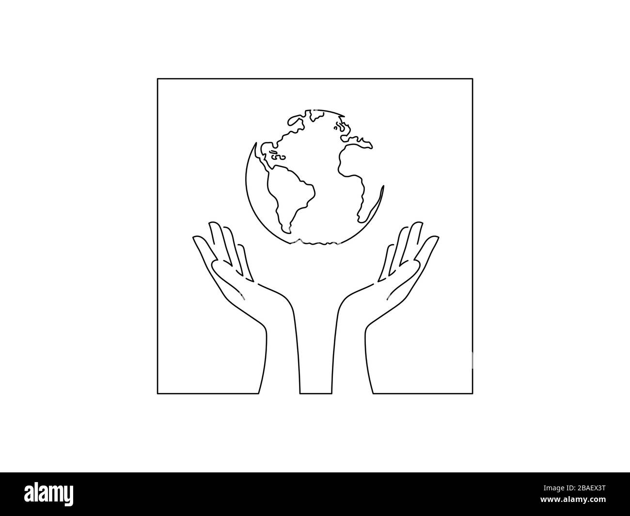 Line Drawing Hands Holding Earth High Resolution Stock Photography and ...