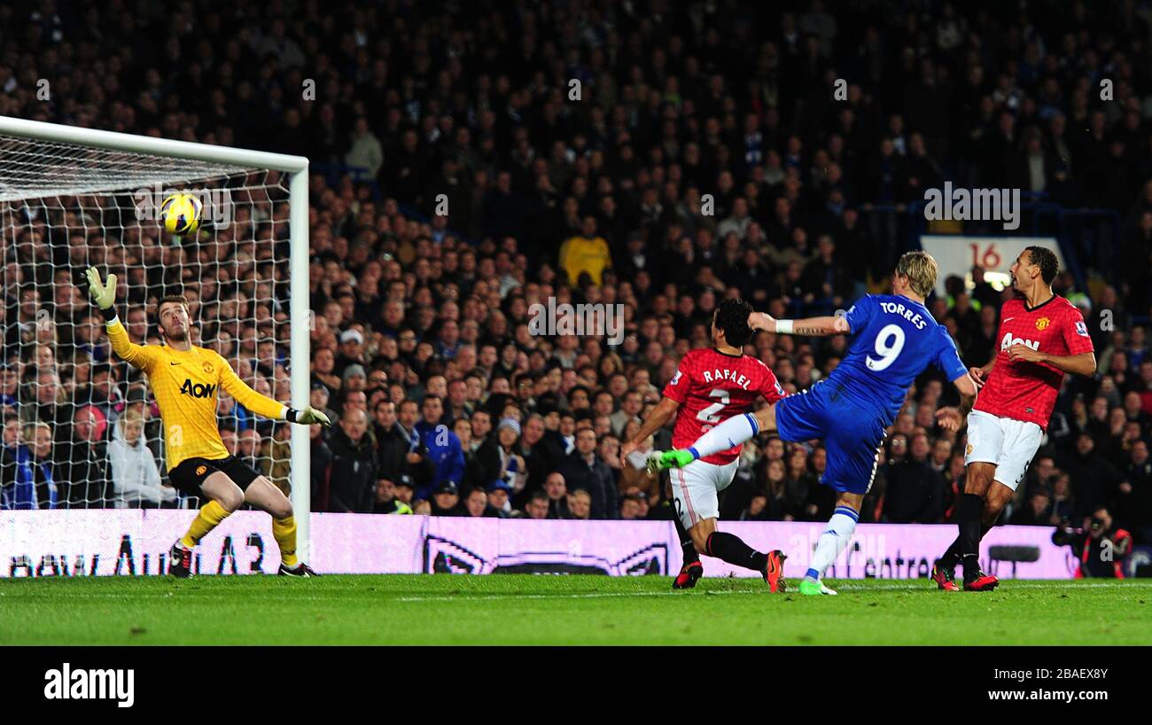 Chelsea's Fernando Torres has a headed attempt on goal but it is well ...