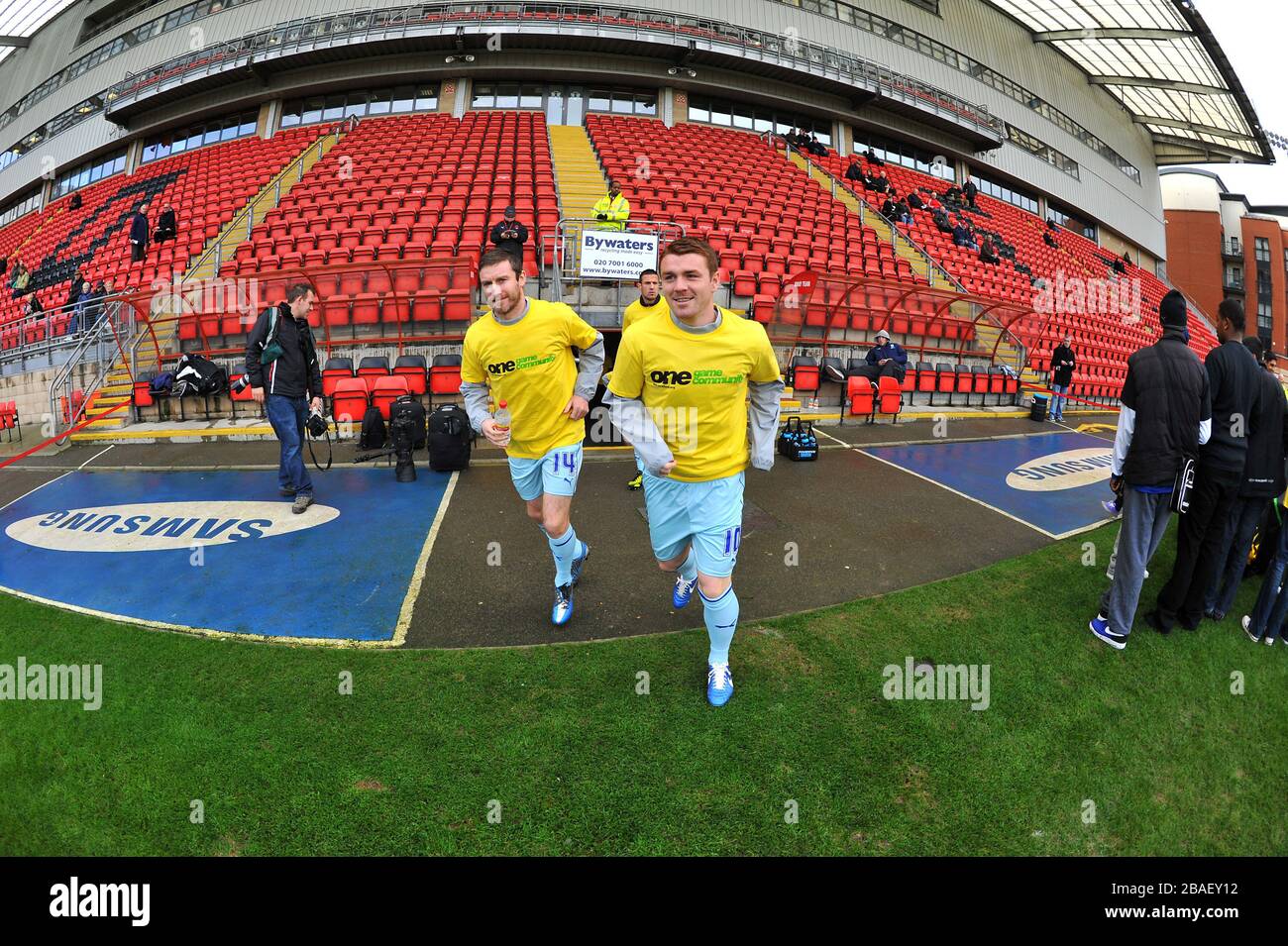 Coventry City's Stephen Elliott (l) and John Fleck walk out for the ...