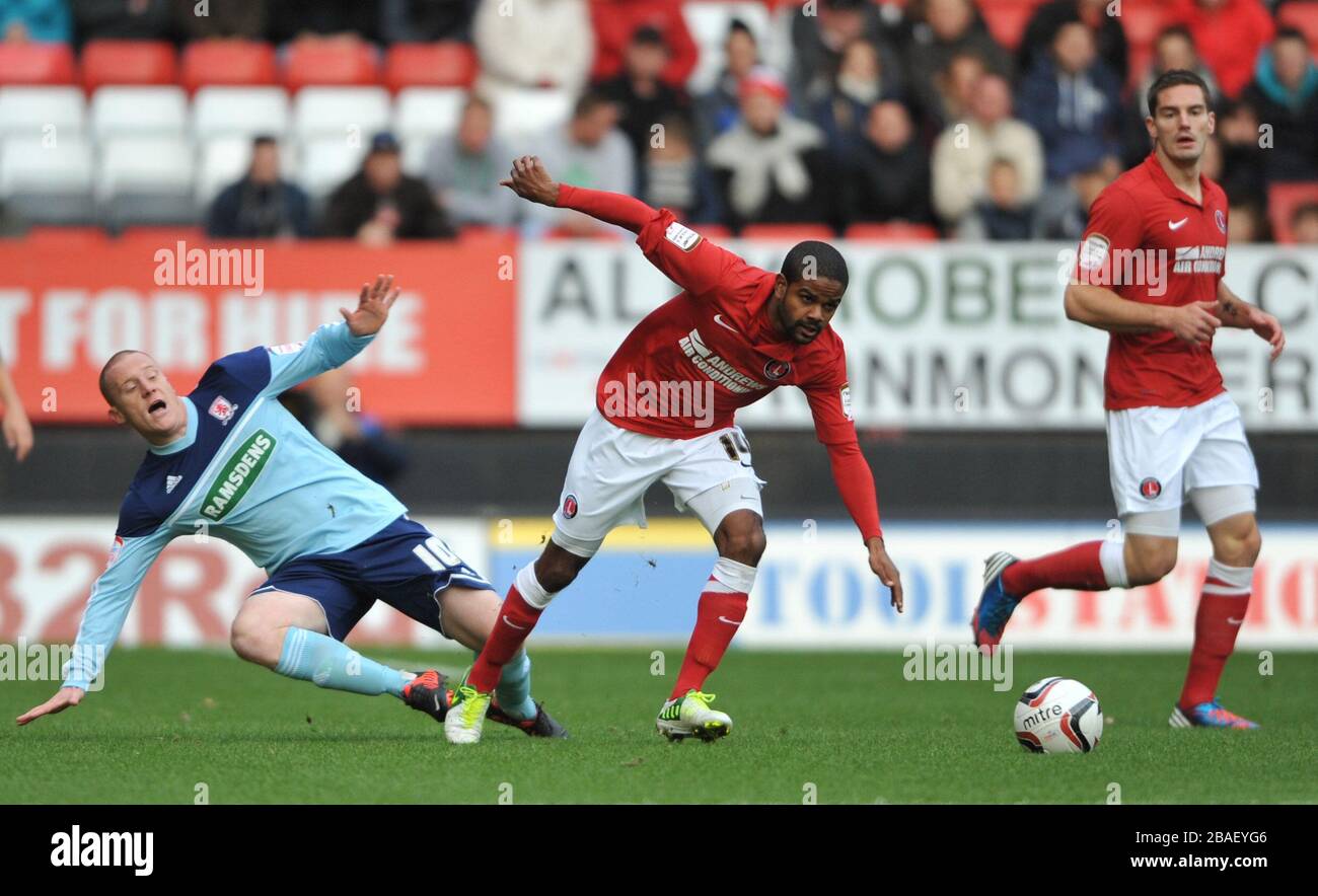 Charlton Athletic's Bradley Pritchard and Middlesbrough's Nicky Bailey ...