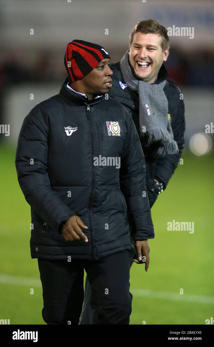 Milton Keynes Dons' first team coach ian Wright with manager Karl ...
