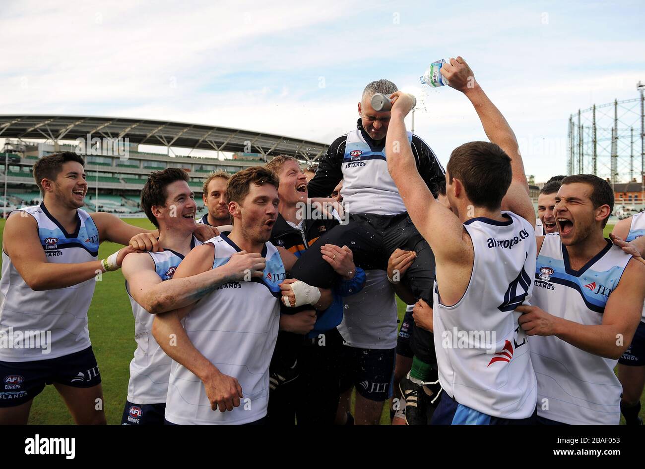 The Islands celebrate after winning the Europe All-Stars match against ...