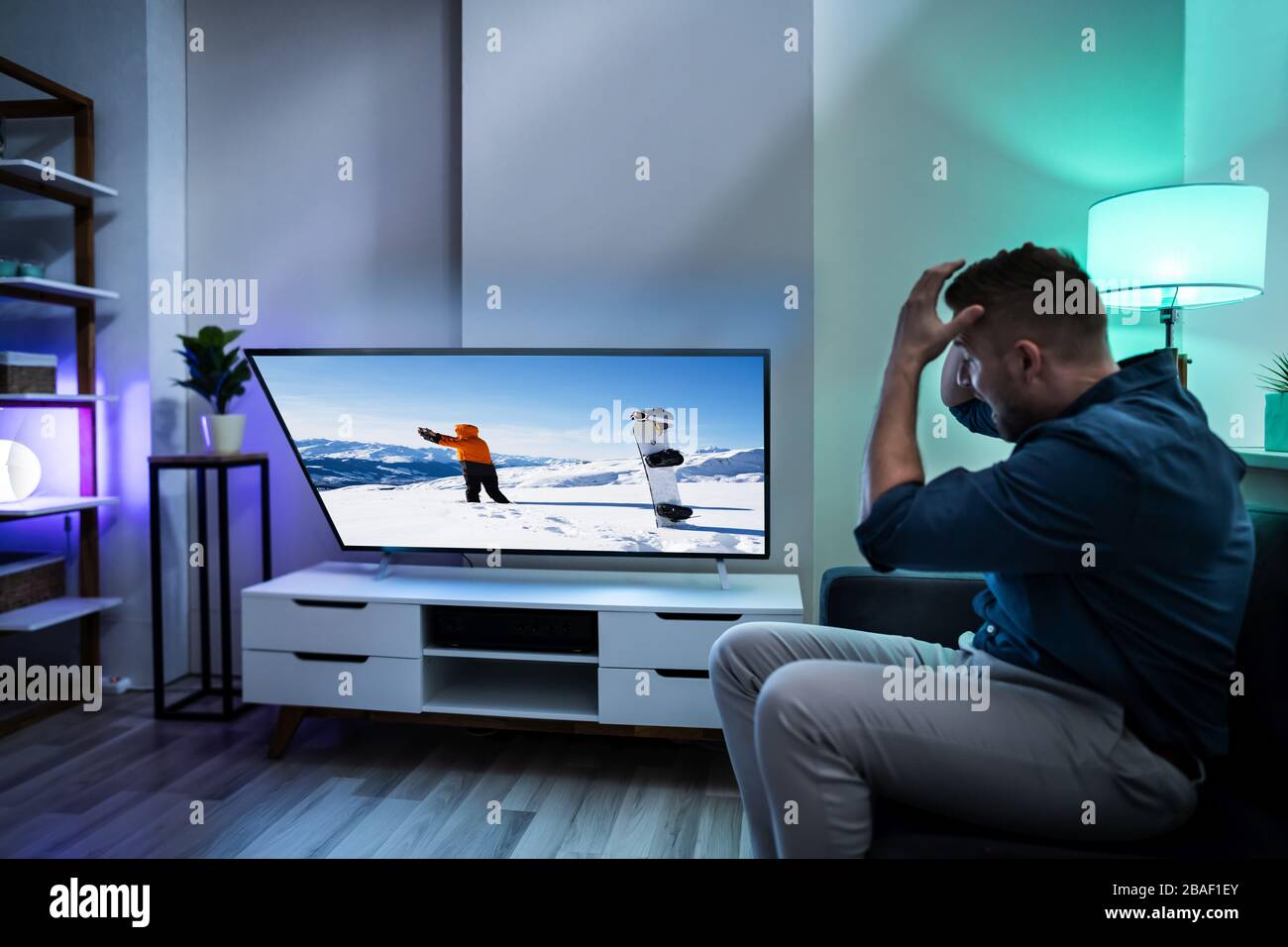 Frustrated Man Looking At Falling Television. Liability Insurance Stock ...