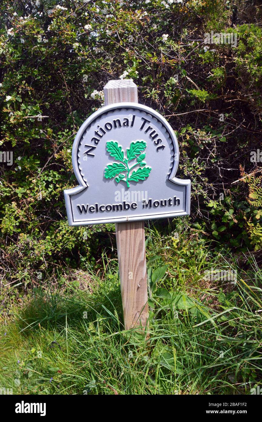 Metal National Trust Signpost for Welcombe Mouth on the South West ...