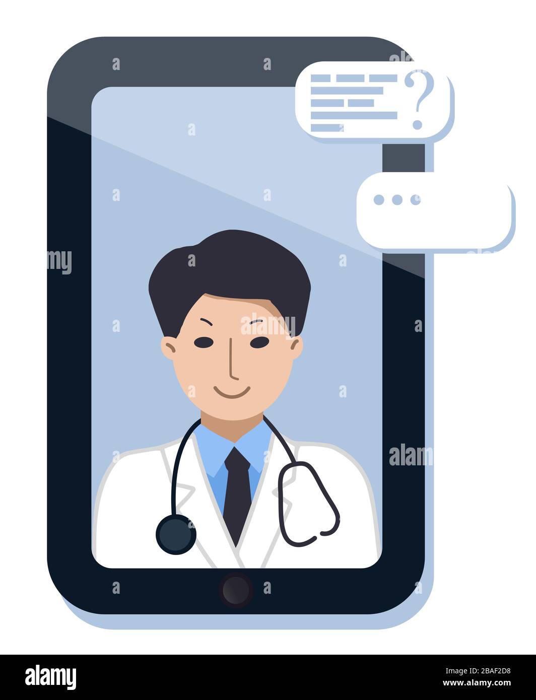 Smartphone or tablet screen with doctor. on chat in messenger and an ...