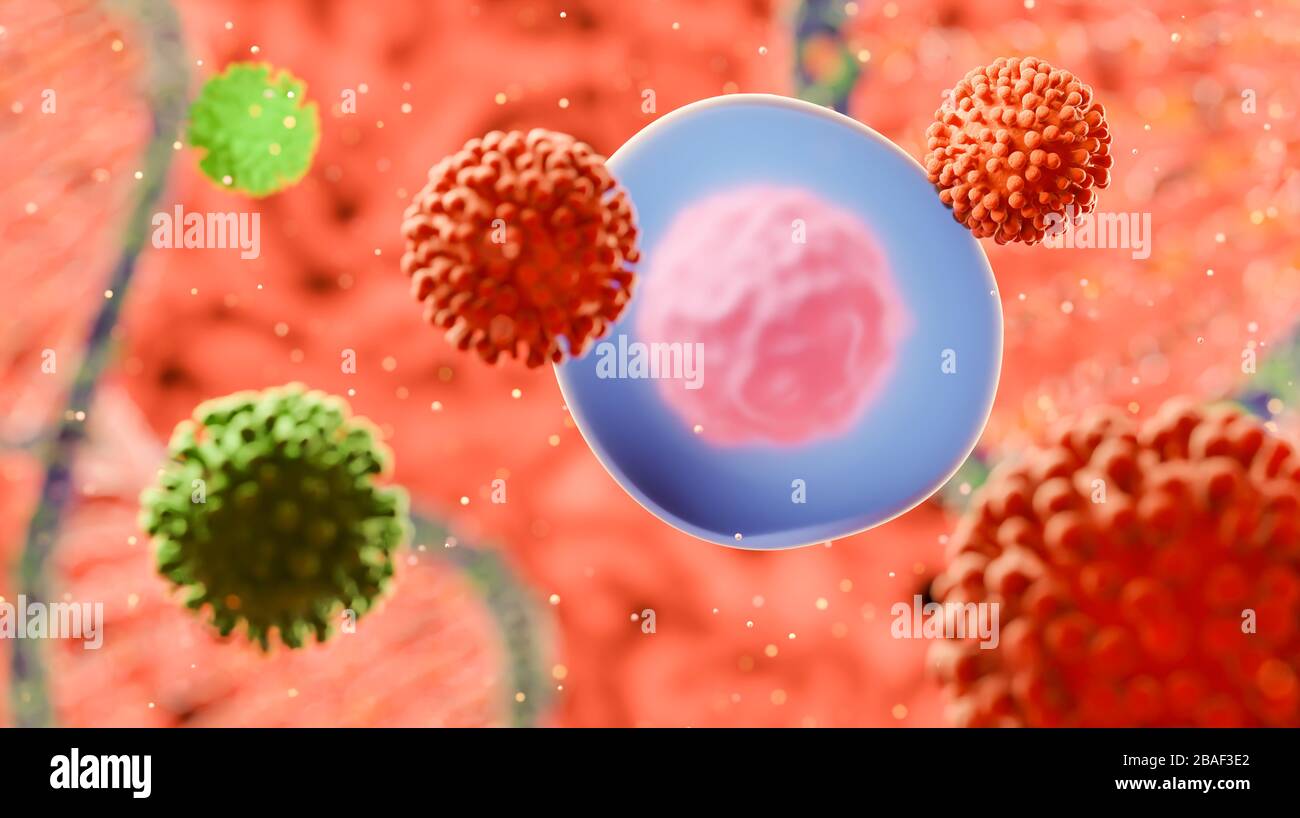 Image of Flu COVID-19 virus cell under the microscope on the blood ...