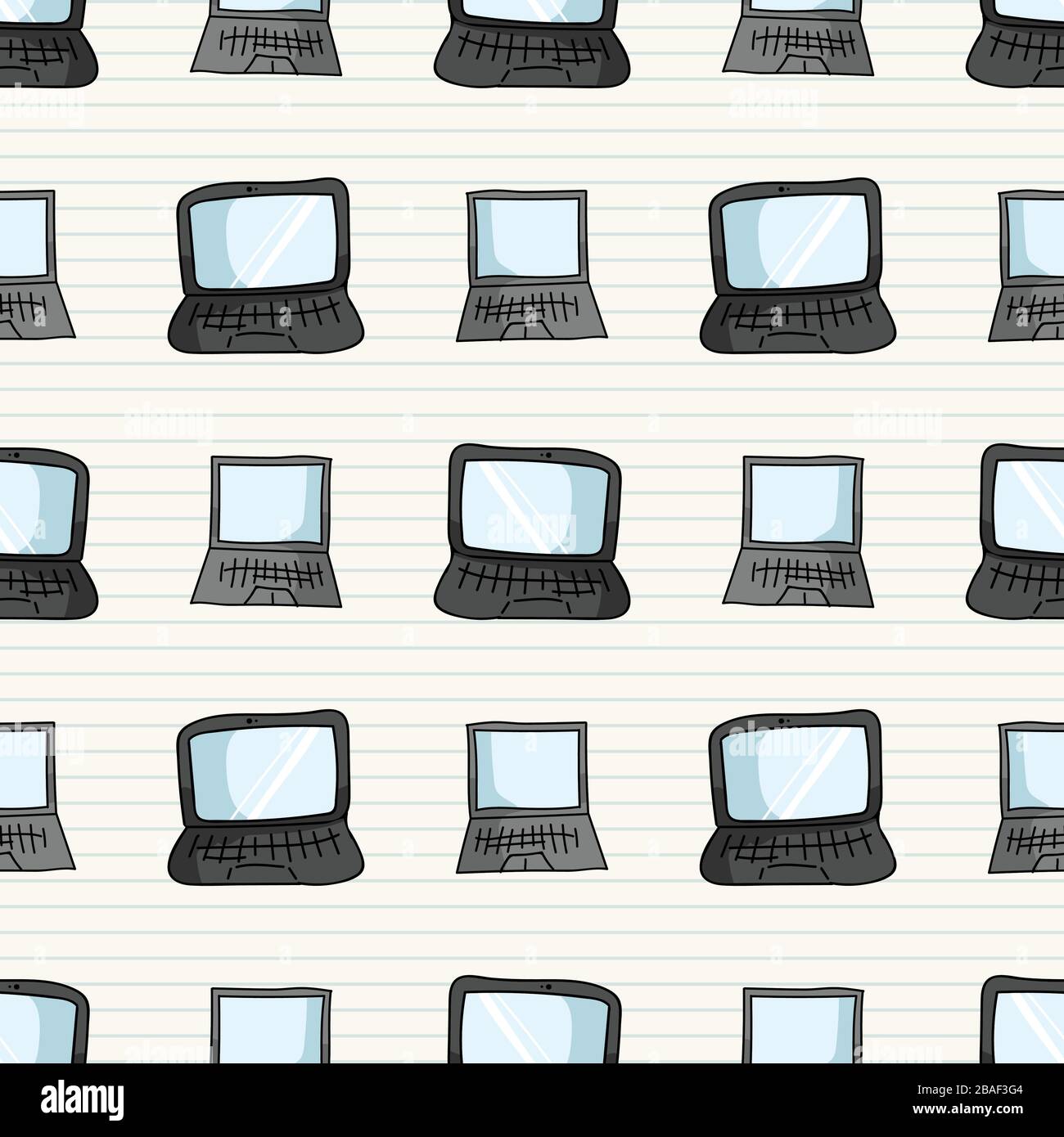 Hand drawn cartoon laptop for working at home seamless vector pattern ...