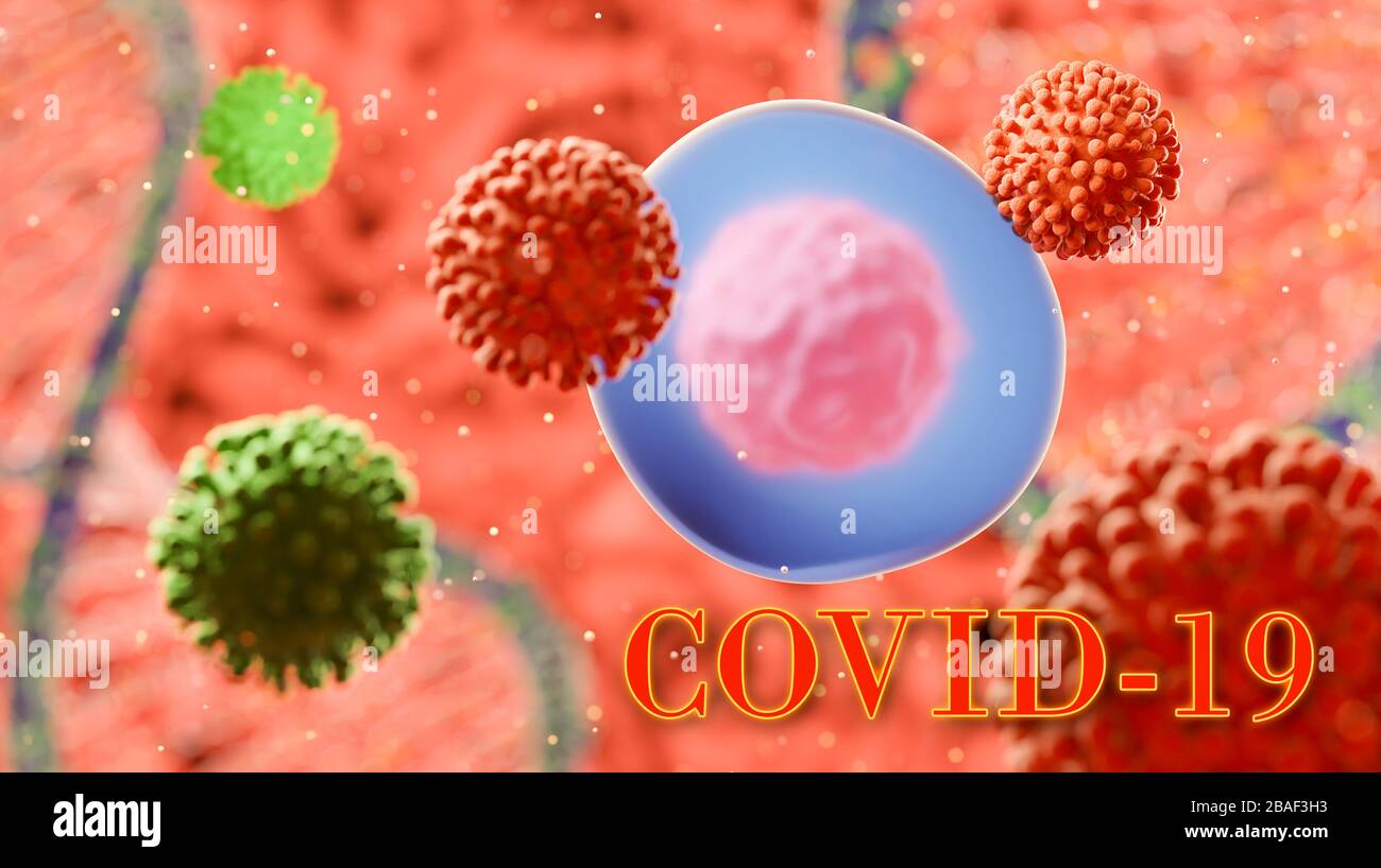 Image of Flu COVID-19 virus cell under the microscope on the blood ...