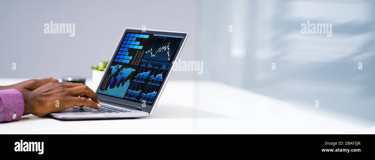 Close-up Of A Businessman's Hand Analyzing Graph On Computer At ...