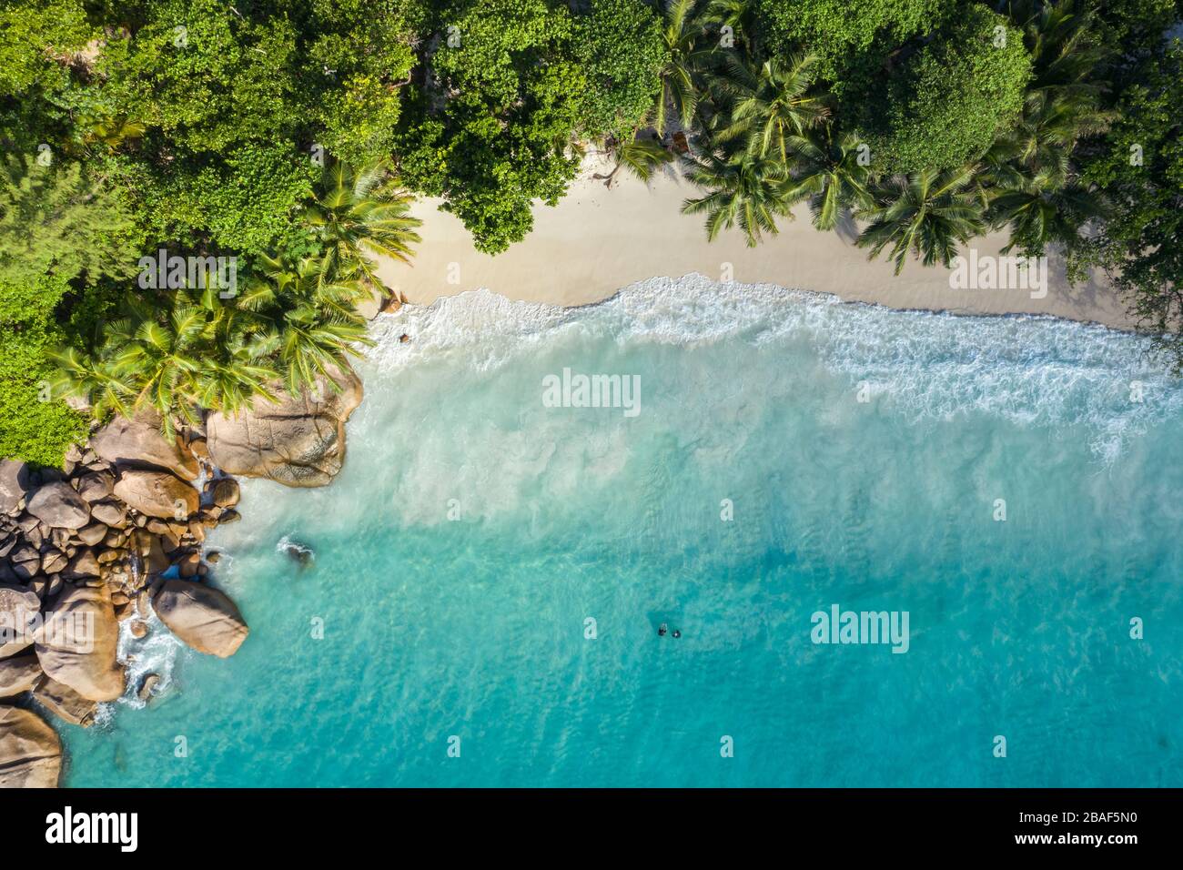 Anse Lazio beach aerial view in Seychelles Praslin Island Stock Photo ...
