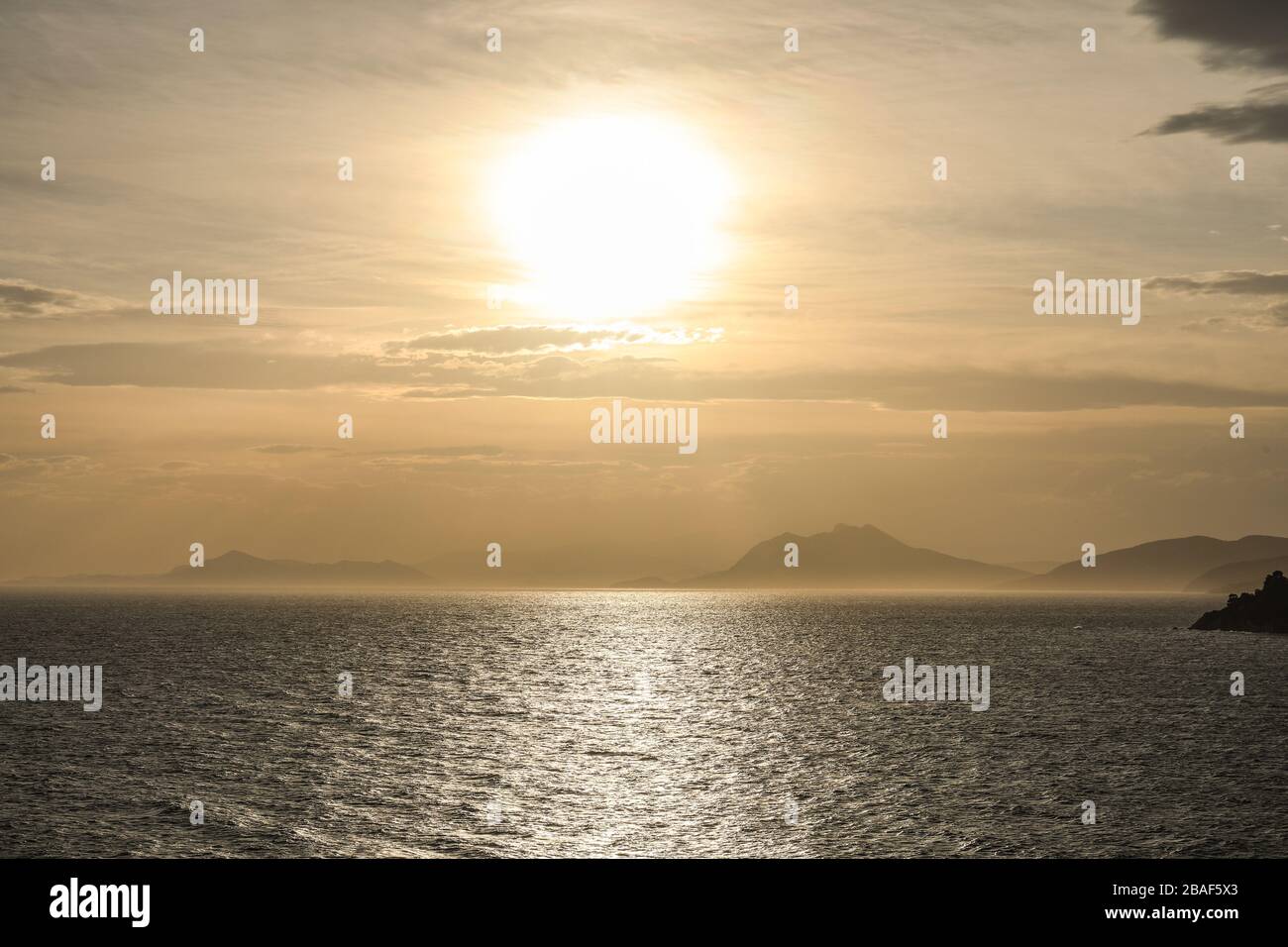 Breathtaking sunset scenery over the sea at the Skiathos Island in ...