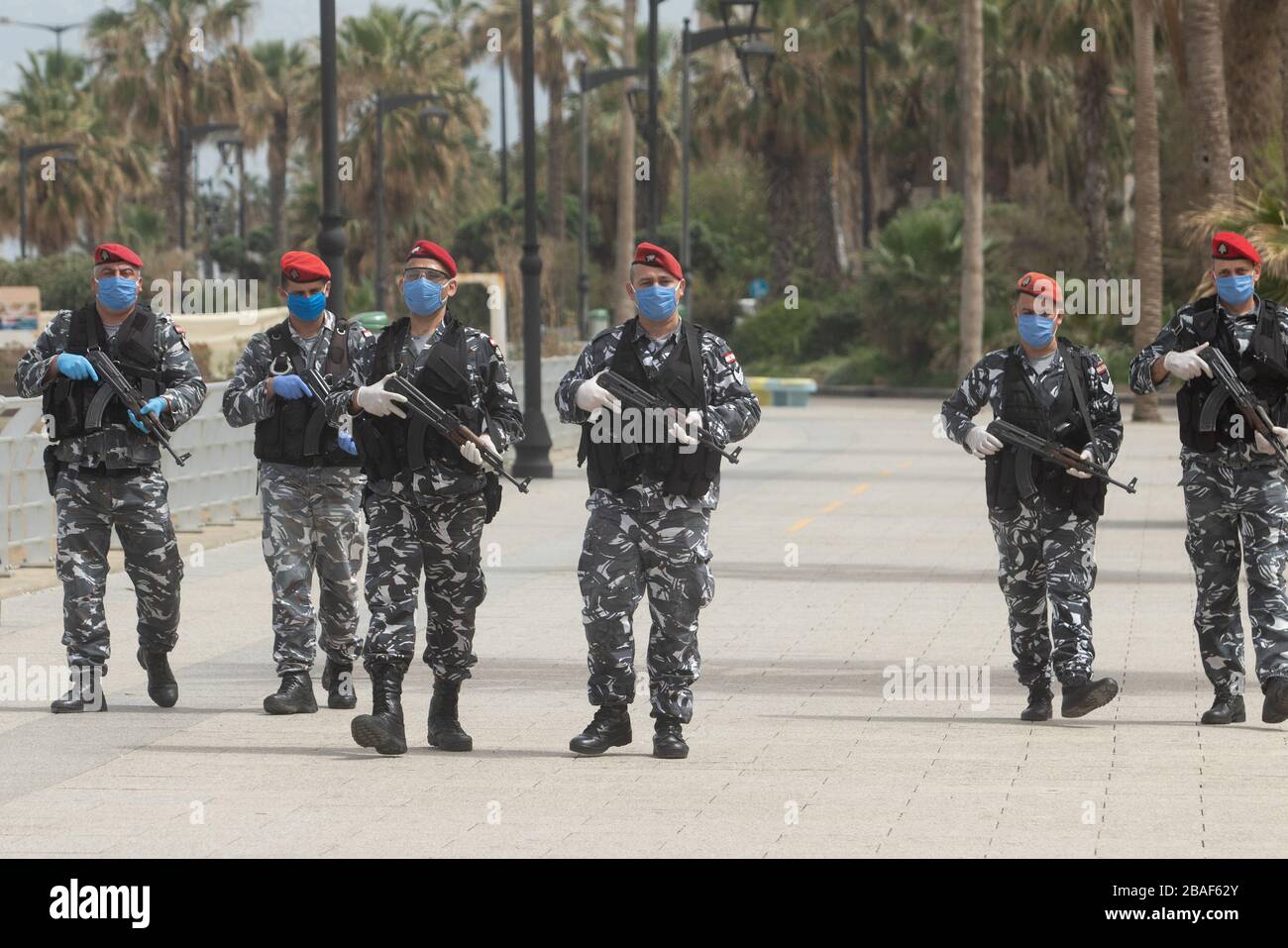 Beirut, Lebanon. 27 March 2020. Armed Lebanese police wearing ...
