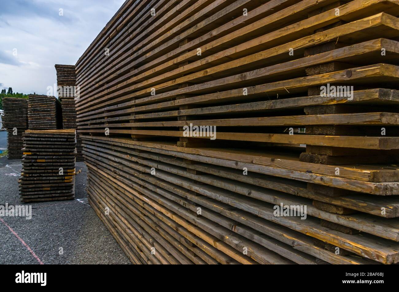 Stand construction of a regional fair, tent construction, wooden posts ...