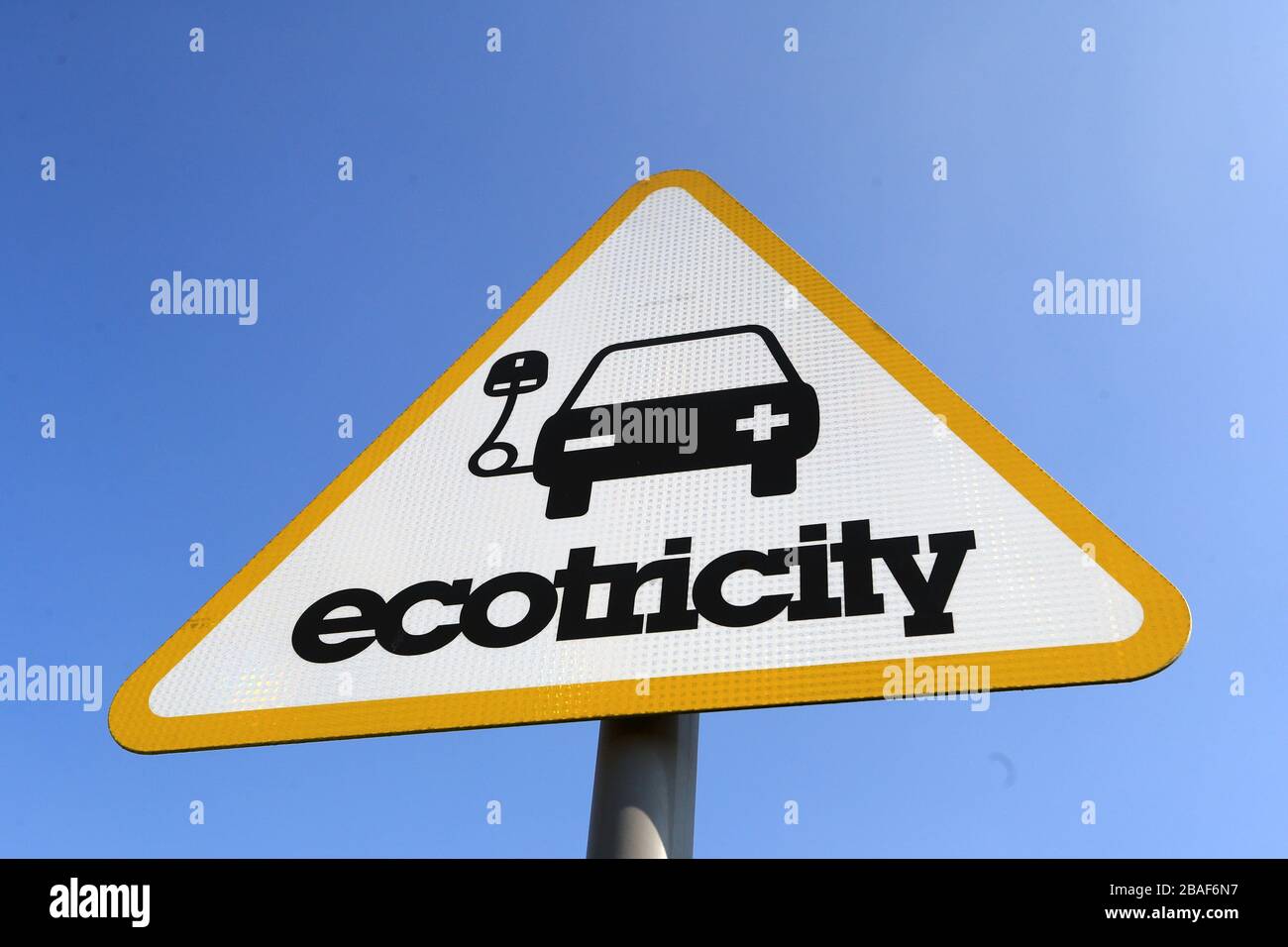 A general view of a sign for electric charging ports in Leicester Stock ...