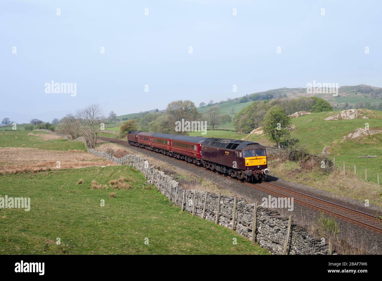 West Coast Railway class 47 locomotive 47851 passing Ings on the single ...