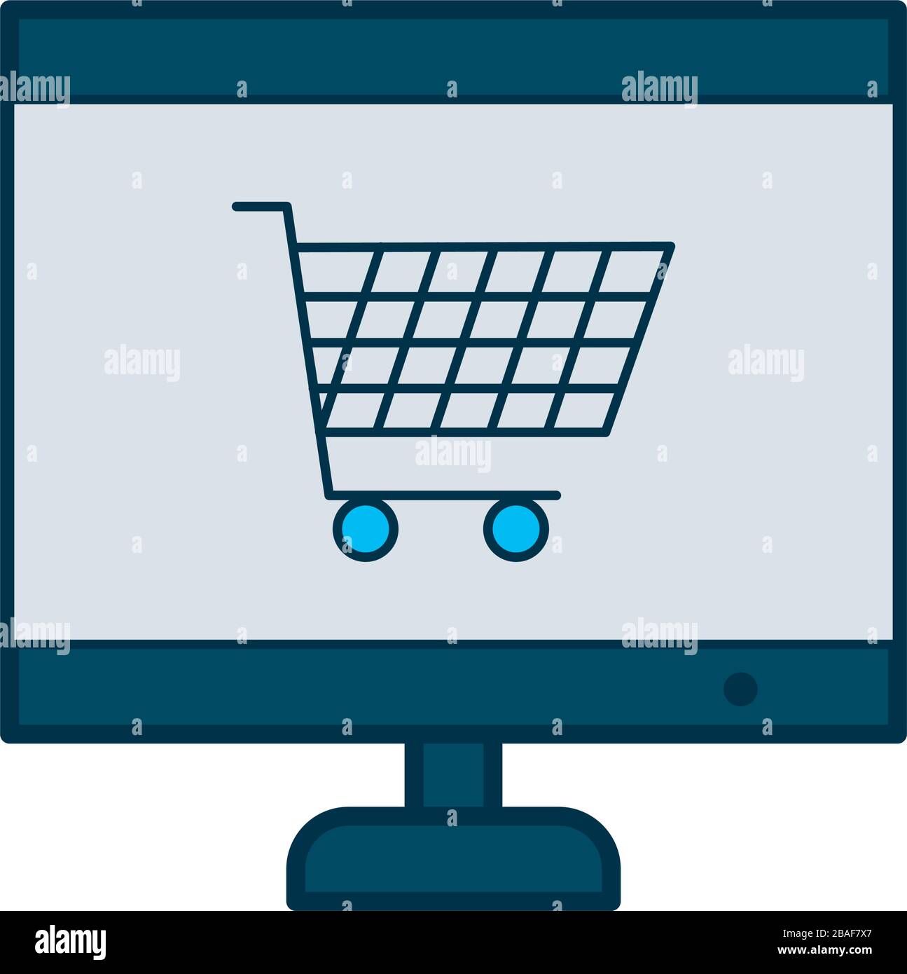 computer shopping cart icon over white background, line and fill style ...