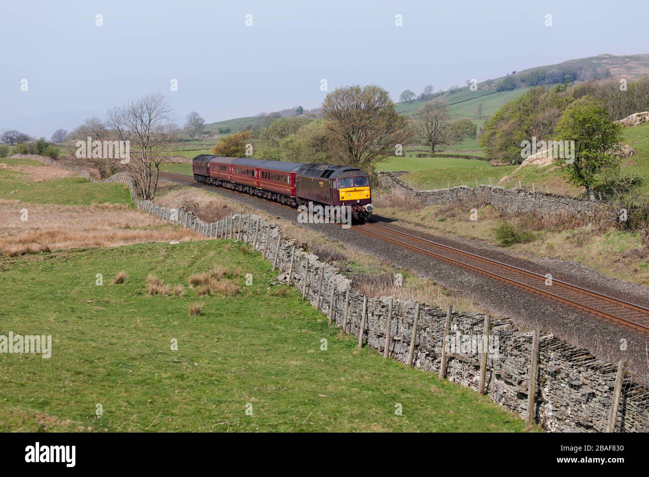 West Coast Railway class 47 locomotive 47851 passing Ings on the single ...