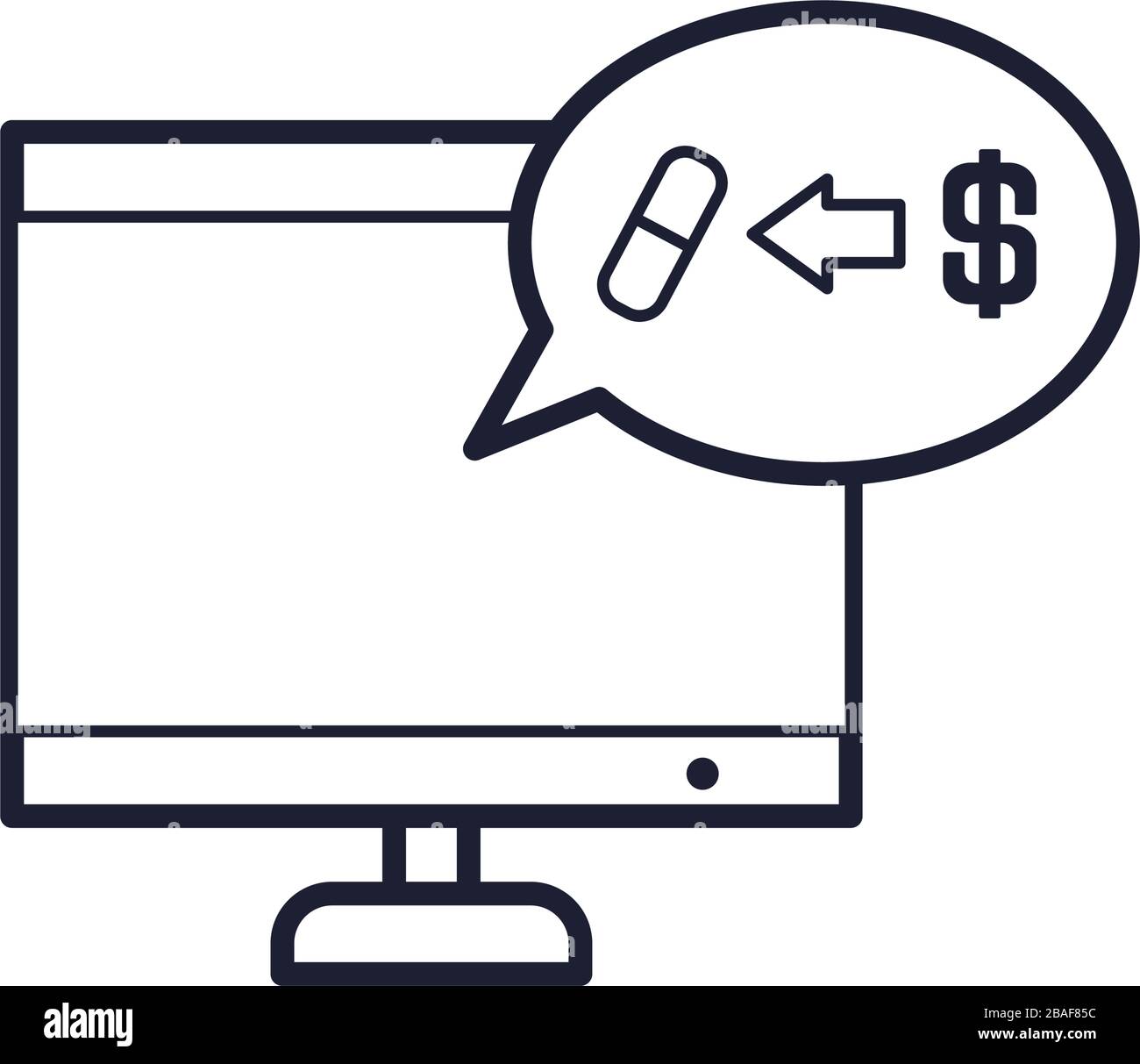 shopping online concept, computer with speech bubble with medical pills ...