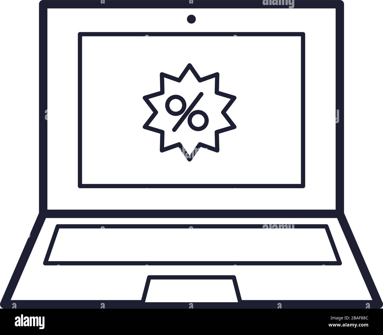laptop computer with discount seal on screen icon over white background ...