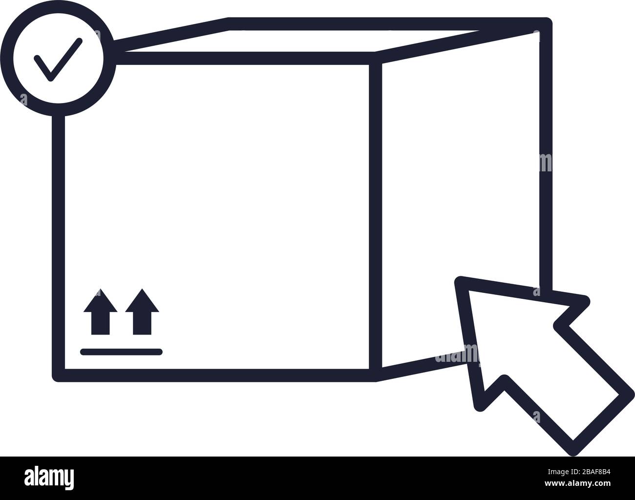 package box with check and web cursor icon over white background, line ...