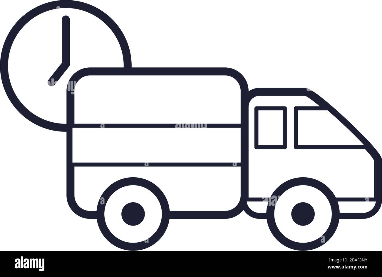 clock and cargo truck icon over white background, line style, vector ...