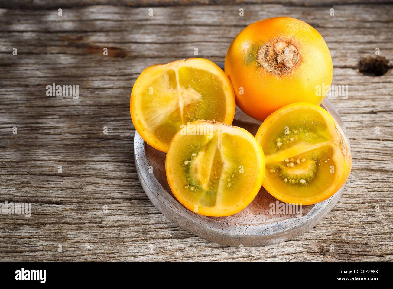 Fruit of lulo or naranjilla on wood subtropical perennial plant of ...