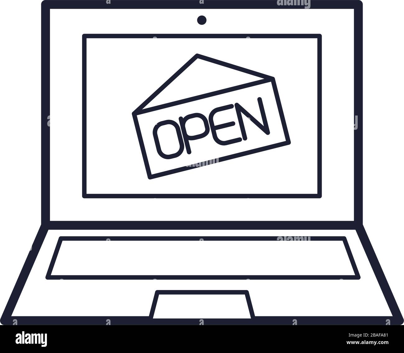 shopping online concept, laptop computer with open sign on screen icon ...