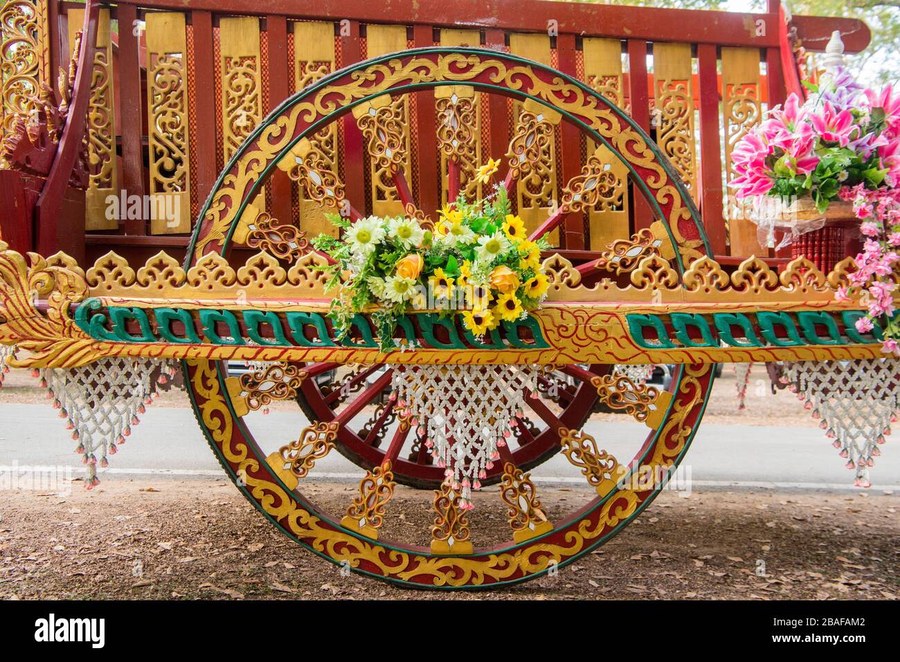 a traditional wheel of a ox cart at the Loy Krathong Festival in the ...