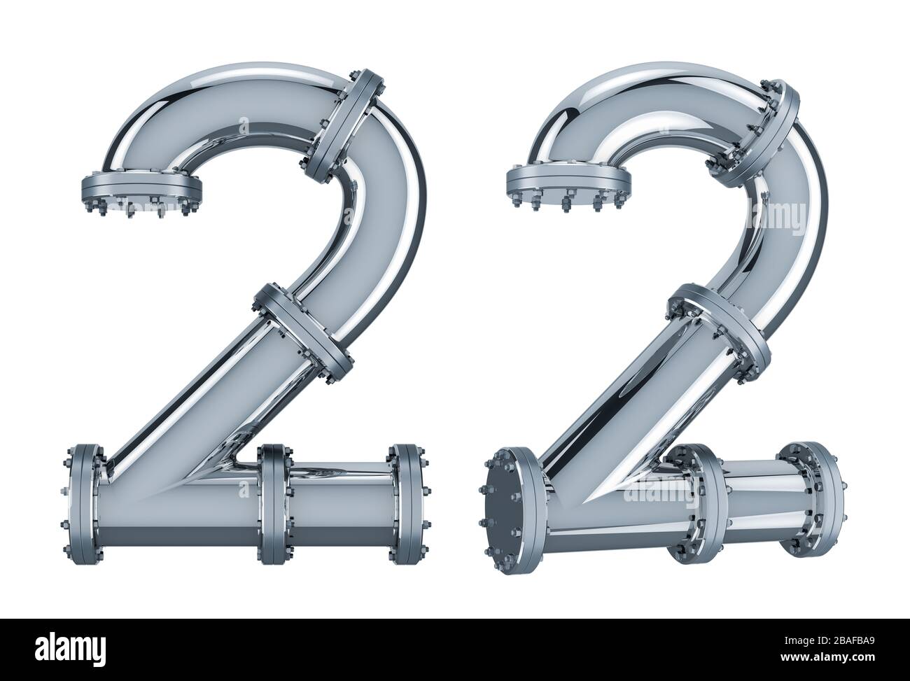 Number 2 from steel pipes, 3D rendering isolated on white background ...