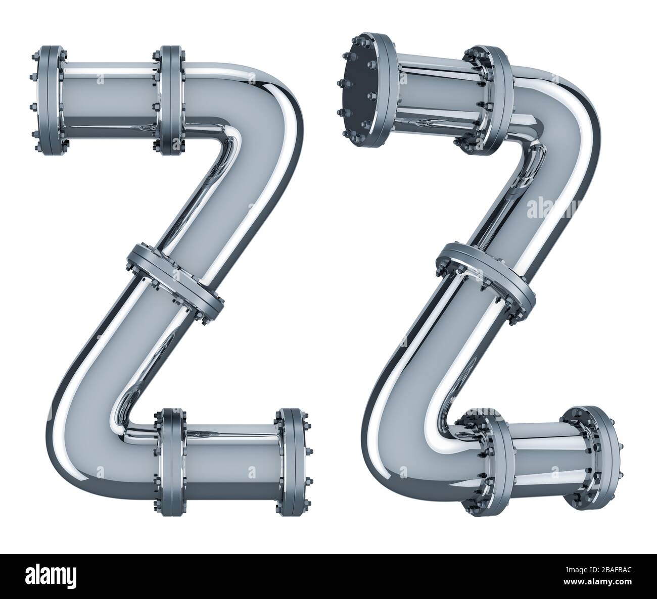 Letter Z from steel pipes, 3D rendering isolated on white background ...